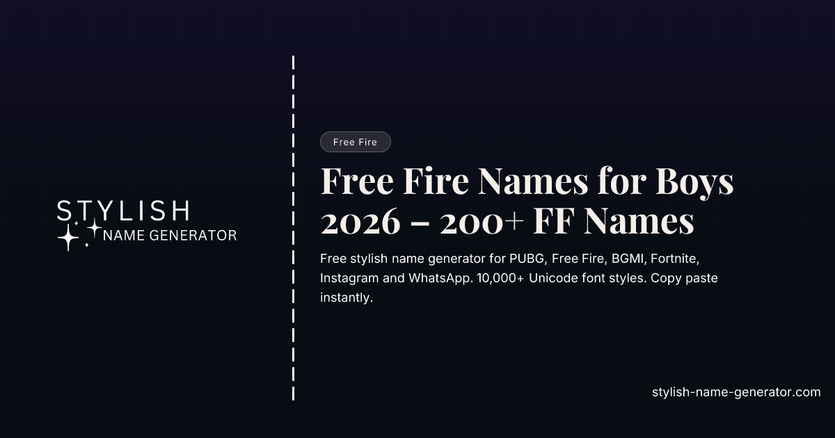 Free Fire Names for Boys 2026 – 200+ FF Names